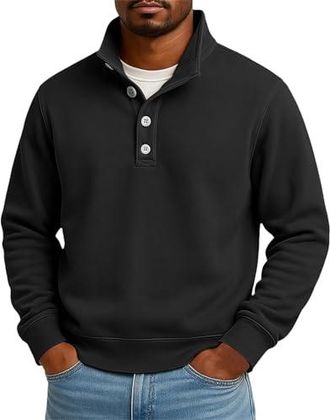 Generic T-shirt &agrave; manches longues pour homme - Polo &agrave; col montant boutonn&eacute; - Coupe r&eacute;guli&egrave;re - Pull dext&eacute;rieur respirant - T-shirt d&eacute;contract&eacute; basique uni - H