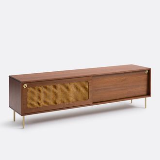 La Redoute Interieurs Meuble Tv En Plaqu&eacute; Noyer Et Cannage De Rotin Longueur 180 Cm Redpop