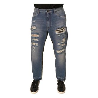 Dolce & Gabbana Zerrissene Cropped Denim Jeans mit Rei&szlig;verschluss - - Jeans - Herren - Blau - M