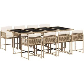 vidaXL 9-tlg. Garten-Essgruppe mit Kissen Beige Poly Rattan - Vidaxl