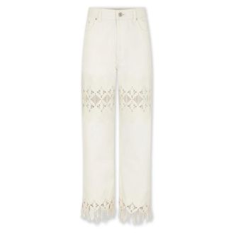 Paco Rabanne Femme, Jeans, Blanc, Taille: W28 Pantalon en denim avec d&eacute;tails de broderie g&eacute;om&eacute;trique