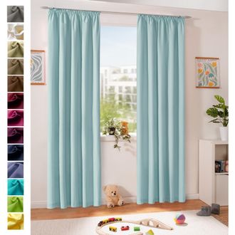 Heimtexland Dekoschal Baumwolle Uni Blickdicht Vorhang Kräuselband Gardine Kinderzimmer Pastell Himmelblau HxB 245x135 Typ625