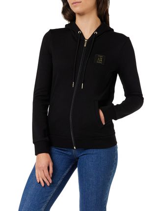 A|X Armani Exchange Damen Ikone, Kapuze, Seitliches Gold-logo, Reißverschluss Hooded Sweatshirt, Schwarz, L EU