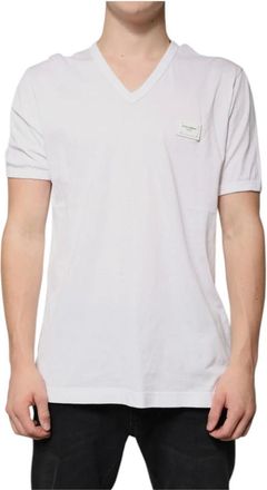 Dolce & Gabbana Homme, Tops, Blanc, Taille: 3XL T-shirt col V