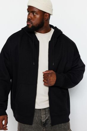 Trendyol MAN Herren Schwarz Einfarbig Lang Oversize Gro&szlig;e Gr&ouml;&szlig;en Sweatshirts