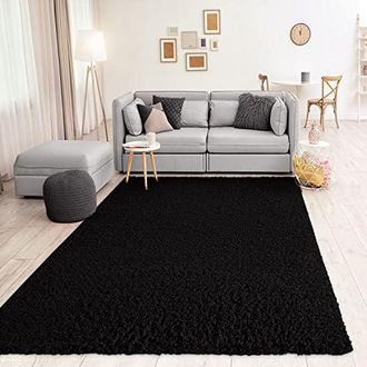 Vimoda Prime Shaggy Teppich Schwarz Hochflor Langflor Teppiche Modern, Maße:150 cm Quadrat