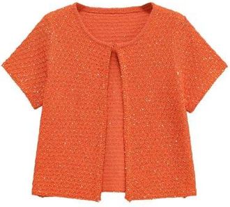 Generic ZBDP Cardigan tendance en tricot à paillettes pour femme à manches courtes et col rond avec un bouton pailleté pour lété Orange, Orange, L