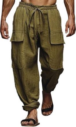 Generic Pantalon cargo pour homme - Pantalon de travail pour homme - Printemps et automne - Style d&eacute;contract&eacute; - Taille &eacute;lastique - Couleur unie - Coupe ample,