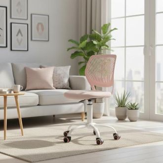 Furniture R Wohnzimmer Sessel & Stühle ergonomischer Drehstuhl ohne Armlehnen, höhenverstellbar, Netzstoff, Metallfuß mit Rollen, 38x40cm Sitz, 32cm Rückenlehne, 