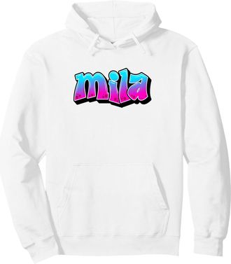 BDAZ Mila Graffiti Personalisierter Name Blau Rosa Frauen M&auml;dchen Pullover Hoodie