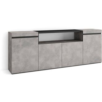 Skraut Home Sideboard, Highboard, Kommode, Komodenschrank, 200x75x35cm, 4 T&uuml;ren, Wohnzimmer, K&uuml;che, Moderner Stil, Zementgrau - Skraut Home