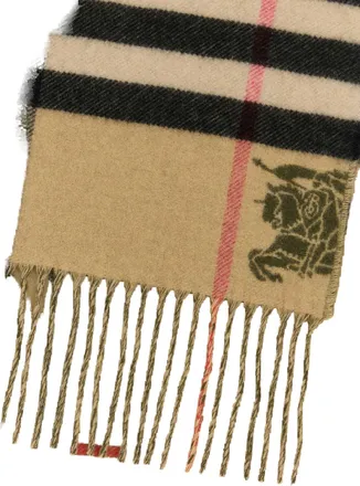 Burberry Unisex Embroidered Cashmere Scarf Peagreensand Exterior: Sciarpe E Foulard Scarfs