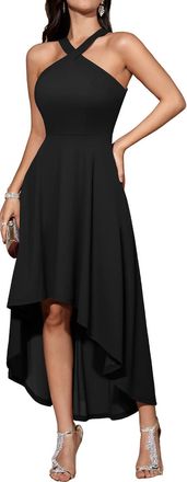 Dresstells Cocktailkleid Damen Elegant Schwarz Vokuhila Kleider Neckholder Rockabilly Partykleid Abendkleider Kurz Festlich Hochzeitsgastkleid Abschlusskleid Bla
