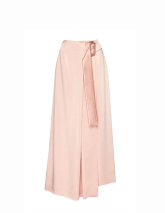 Rejina Pyo Pink Satin Belted Midi Skirt Size M