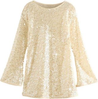 Next Paillettenshirt Langärmeliges, transparentes Pailletten-Oberteil (1-tlg)