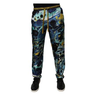 Dolce & Gabbana Homme, Pantalons, Multicolore, Taille: XS Pantalon de jogging en soie &agrave; imprim&eacute; marbre multicolore