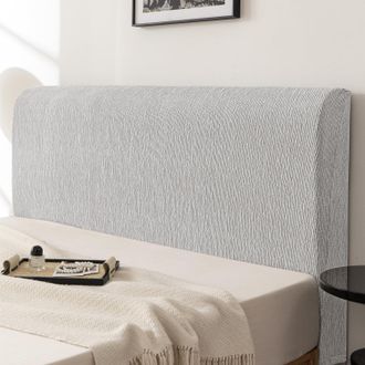 Generic Leinenmischgewebe dehnbar Bettkopfteil Bezug Qualit&auml;t weich gepolsterter Rundum Kopfteilschutzbezug atmungsaktiv Kopfteil Bezug Waschbar Hellgrau 140-