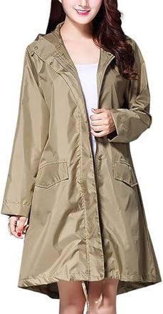Generico Manteau de pluie long et léger à capuche coupe-vent avec poches Trench léger Veste softshell imperméable pour femme, kaki, XXL