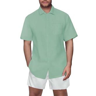 Generic T-shirt en lin blanc pour homme - Chemise en lin &agrave; manches courtes - Chemise en coton boutonn&eacute;e - Coupe ajust&eacute;e - Pour homme, GN2., 3XL
