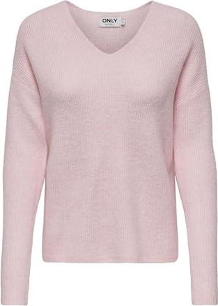 Only Pull en Maille structur&eacute;e pour Femmes &agrave; col en V. Pull Ample &agrave; Manches Longues. Tunique ONLRICA Life., Couleurs:Rose-2, Taille:S