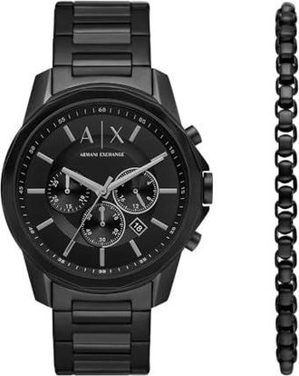 A|X Armani Exchange Black Watch for Men, Quartz Chronograph Movement and 44mm Case Size with Stainless Steel Strap