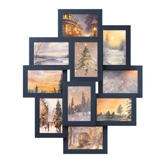 Songmics Bilderrahmen-Collage, 10 Fotorahmen für 10 x 15 cm Bilder, Fotocollage, Wandcollage, Multi-Rahmen, Wanddeko, weihnachten, marineblau RPF020Q01