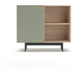 HERDASA Buffet de rangement bas en mélamine, collection PRINTED, avec 1 porte, couleur chêne clair et vert