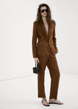 Mango Blazer costume lin marron - Femme - 32 - MANGO