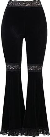 Feoya FEPOYA Pantalon Gothique Noir &eacute;vas&eacute; en Velours pour Femme Taille Haute Bas Clochette pour F&ecirc;te Streetwear A2 M