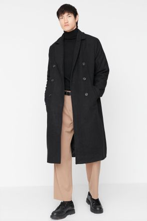 Trendyol MAN Herren Schwarz Einfarbig Lang Relaxed Fit M&auml;ntel