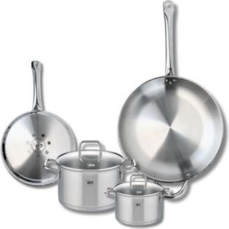 Fackelmann ELO 9505650 Batterie de cuisine 4 pi&egrave;ces, Ensemble de 2 Po&ecirc;les de cuisson 24 et 32 cm et 2 faitouts 14 et 20 cm Elo Profi Citrin, inox, induction