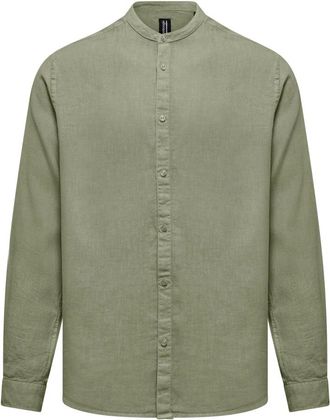 Bomboogie Homme, Chemises, Vert, Taille: M Chemise en Lin &agrave; Col Mao