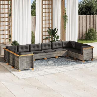vidaXL 10-tlg. Garten-Sofagarnitur mit Kissen Grau Poly Rattan - Vidaxl