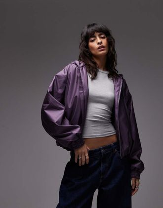 Rains 17290 Lohja - Bomber imperm&eacute;able et isolant &agrave; capuche - Violet m&eacute;tallis&eacute;