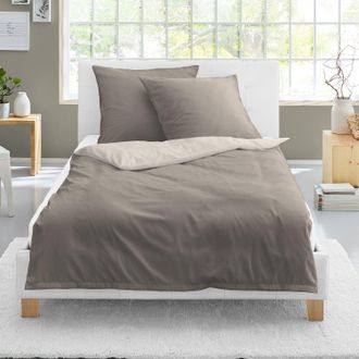 BIERBAUM Renforc&eacute; Wende Bettw&auml;sche 3297-80 Mokka Natur 135x200, 100% Baumwolle, weich, atmungsaktiv, hautfreundlich, mit Rei&szlig;verschluss, pflegeleicht, waschbar