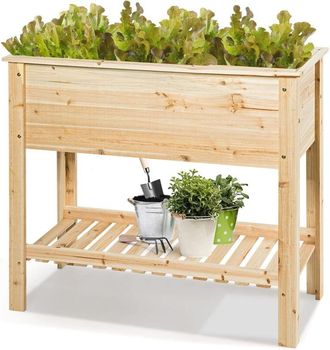 Costway Hochbeet mit Ablage, Tannenholz, Pflanztrog, gro&szlig; Anzuchtbeet im Garten Balkon 92 x 41x 81 cm - Costway