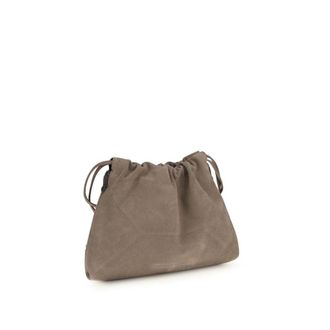 Brunello Cucinelli Womens Calf Leather Drawstring Clutch Beige Bos
