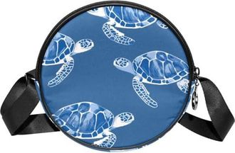 Generic Sac &agrave; bandouli&egrave;re rond pour femme, motif tortues aquarelles, petit sac &agrave; dos &agrave; bandouli&egrave;re avec fermeture &eacute;clair, bretelles r&eacute;glables, sac &agrave; main rond