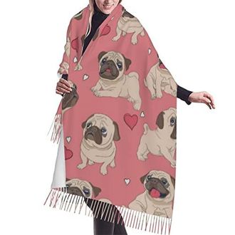 Generic Hiver Écharpe Foulard Chiot carlin de dessin animé en forme de coeur Echarpe Hiver Femme Mode Foulard Femme pour Mariage Party Femmes 68X196cm