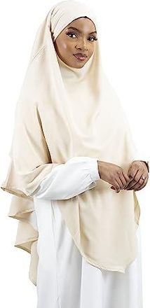 Lamis Hijab khimar 2 voiles &agrave; enfiler en soie de m&eacute;dine haut jilbab pour femme musulmane voil&eacute;e KH200 (Beige Cr&eacute;me)