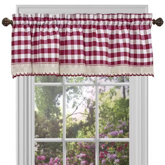 Achim Achim Home Decor, Buffalo, Karierte Volant-Fenstervorhänge, 147 cm breit, 35,6 cm lang, Burgunderrot und weiß kariert, lichtfilternd, Landhausstil, fü