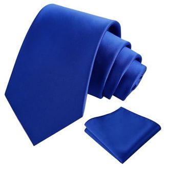 Alizeal Cravate et mouchoir pour homme de 8 cm de couleur unie classique daffaires formelle avec poche carrée, 140A-Bleu roi, taille unique
