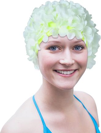 Generico Badekappe für Damen, süß, elastisch, mit Blütenblättern, bequem für langes Haar, Kapuze für Kinder, Erwachsene, Schwimmbad, Urlaub