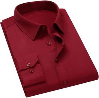 Generic Chemise daffaires de couleur unie d&eacute;contract&eacute;e &agrave; manches longues pour homme, rouge vin, 3XL
