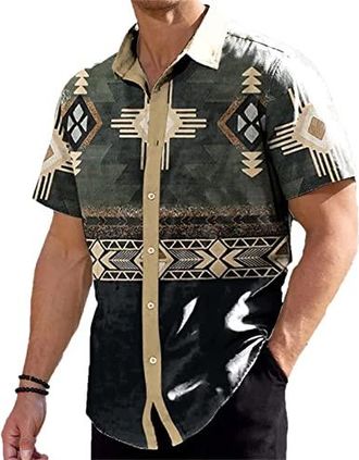 Keephen Hommes Africains 3D Imprimés Chemises à Manches Courtes Boutons de Revers Rétro Ethnique Africain Dashik Hippie Tops