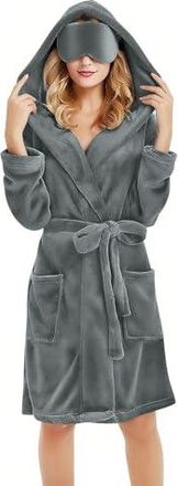 Generic Robe de Chambre pour Femmes avec Masque pour les Yeux en Flanelle et Polaire, Capuche, Femmes, Peignoir de Bain, 2 Poches, Longueur Genou, Capuche Moe