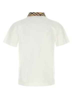 Burberry Mens Checkered-Collar Piquet Polo Shirt White Chalk Cotton