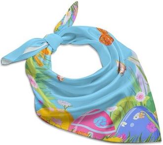 Generic Écharpe carrée en soie légère avec motif oeufs colorés et papillons de Pâques pour cheveux respirant Cadeau pour homme et femme, multicolore, 60x60cm