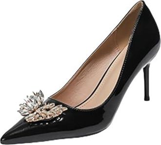 Generic Femmes Sexy Bout Pointu Talons Hauts Escarpins Cuir Verni Escarpins Escarpins Strass Bow Soir&eacute;e Stilettos Robe de Mari&eacute;e, Noir 3 54 9 cm, 37.5/38.5 EU