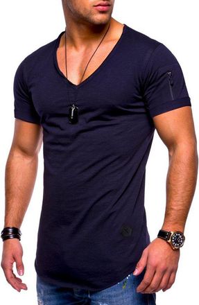 SOULSTAR T-Shirt BHKNINB Herren Basic Kurzarm V-Neck Oversized Shirt V-Ausschnitt Zipper